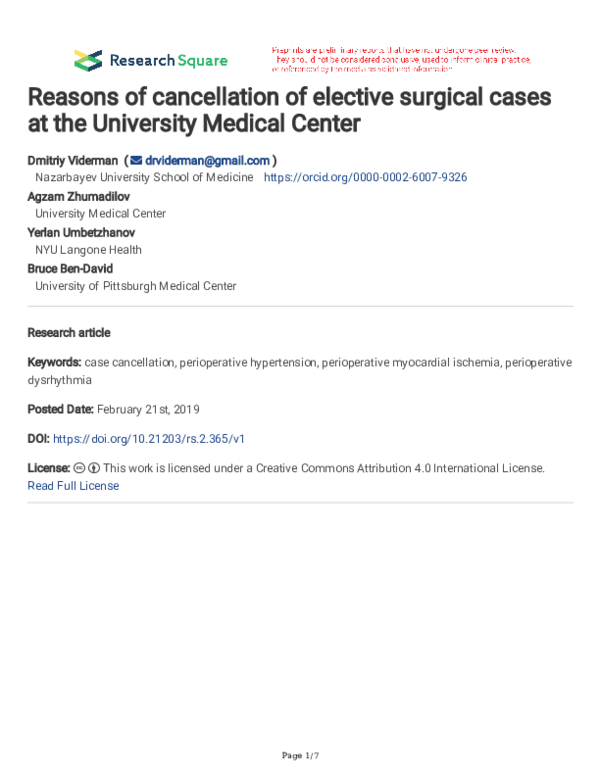 (PDF) Reasons of cancellation of elective surgical cases at the ...