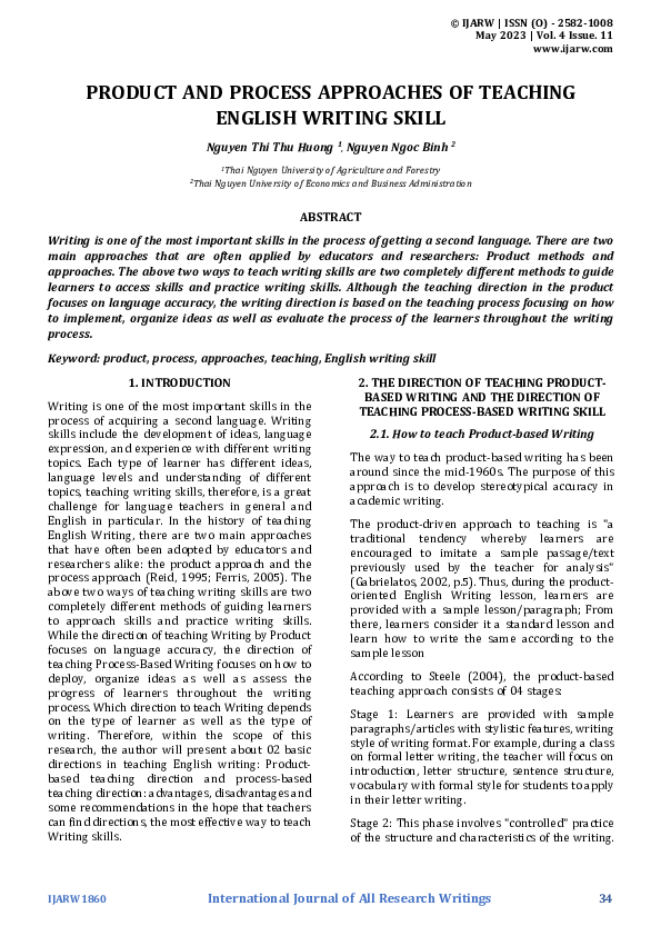 (PDF) PRODUCT AND PROCESS APPROACHES OF TEACHING ENGLISH WRITING SKILL