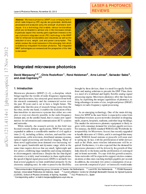 (PDF) Integrated microwave photonics