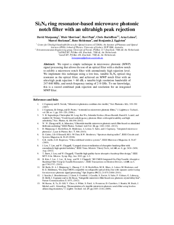 (PDF) Si_3N_4 ring resonator-based microwave photonic notch filter with ...