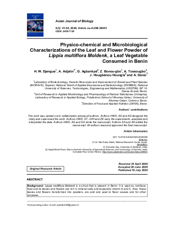 (PDF) Physico-chemical and Microbiological Characterizations of the ...