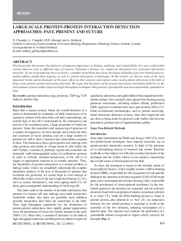 (PDF) Large-Scale Protein-Protein Interaction Detection Approaches ...