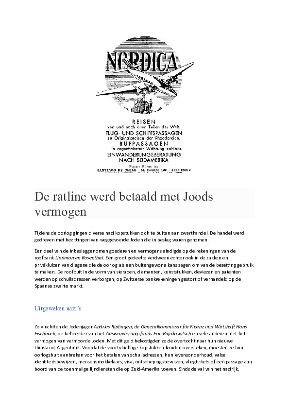 (DOC) De ratline werd betaald met Joods vermogen
