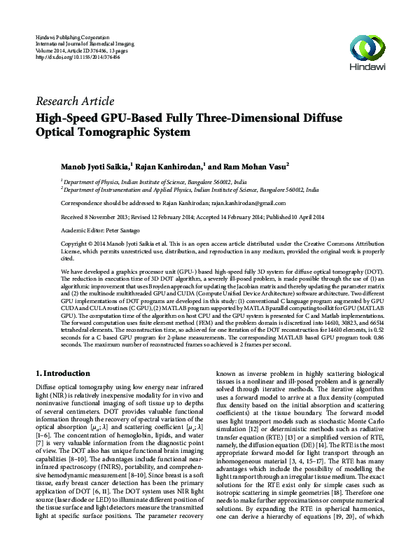 (PDF) High-Speed GPU-Based Fully Three-Dimensional Diffuse Optical Tomographic System