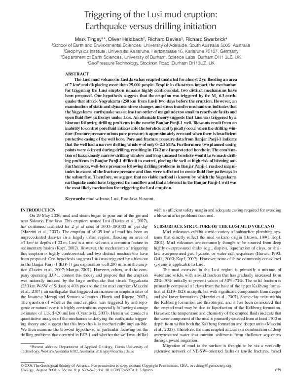 (PDF) Triggering of the Lusi mud eruption: Earthquake versus drilling ...