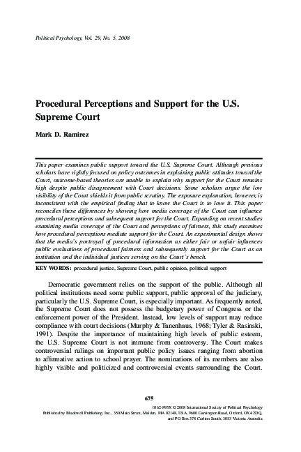 (PDF) Procedural Perceptions and Support for the U.S. Supreme Court