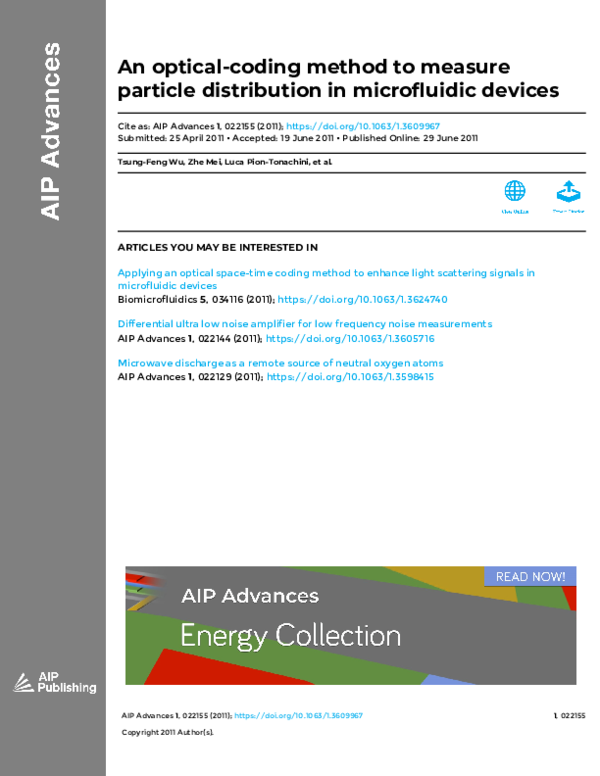 An Optical Coding Method To Measure Particle Distribution In Microfluidic Devices 