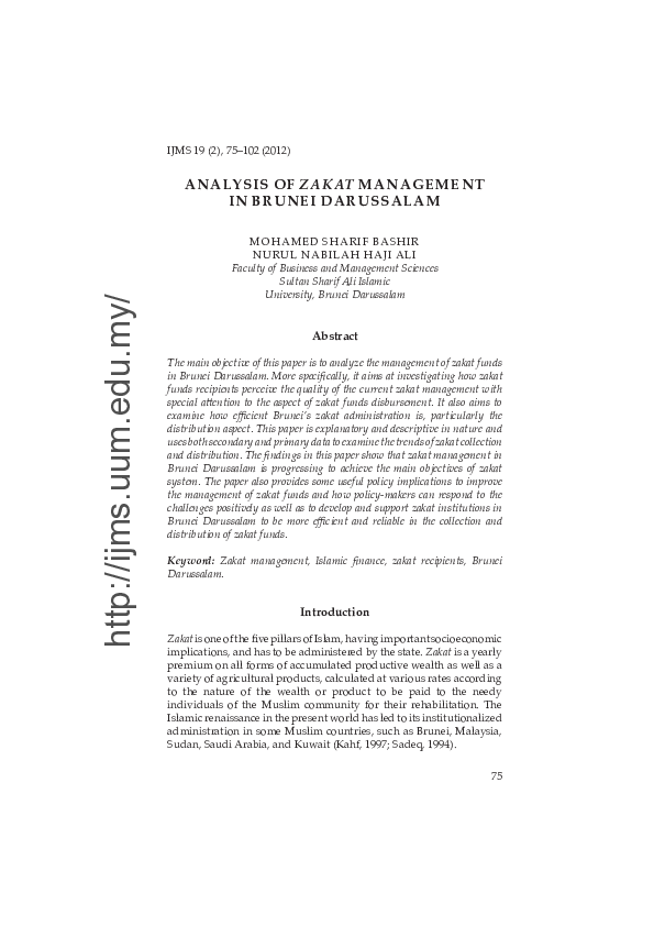 (PDF) Analysis of Zakat Management in Brunei Darussalam
