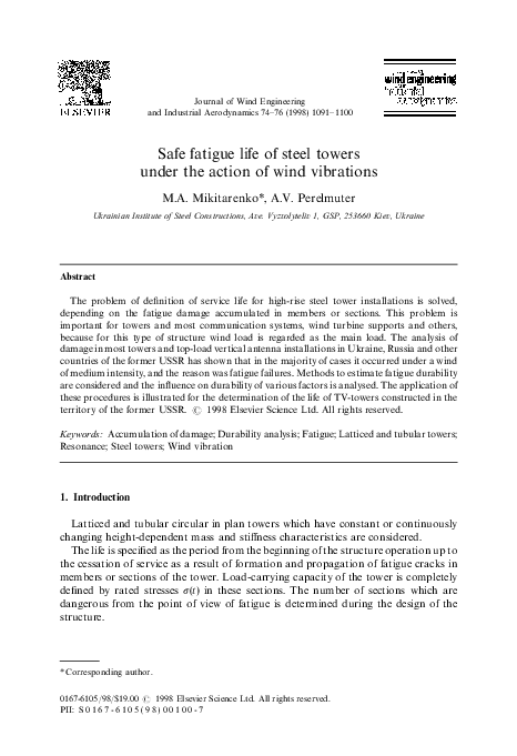 (PDF) Safe fatigue life of steel towers under the action of wind vibrations