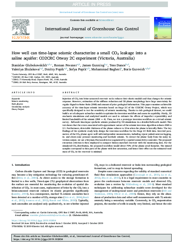 Pdf How Well Can Time Lapse Seismic Characterize A Small Co2 Leakage Into A Saline Aquifer
