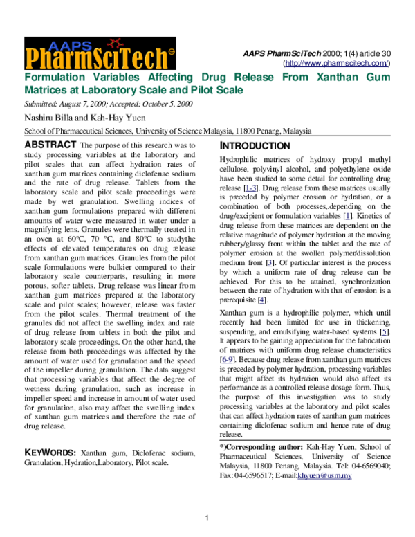 Pdf Formulation Variables Affecting Drug Release From Xanthan Gum