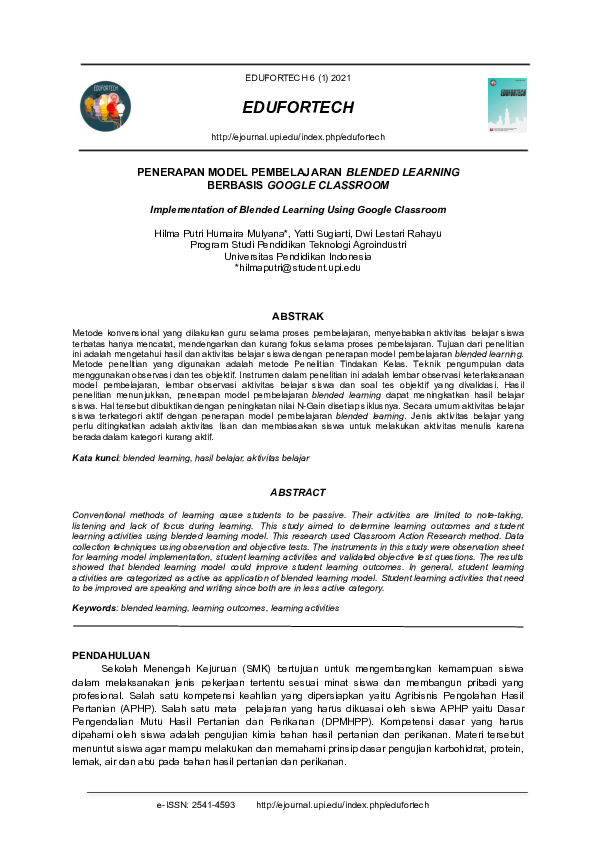 (PDF) Penerapan Model Pembelajaran Blended Learning Berbasis Google ...