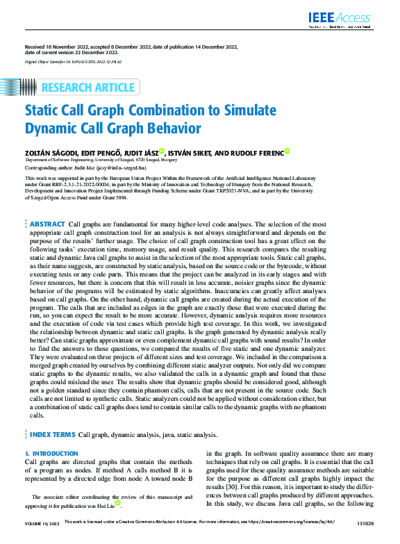 Pdf Static Call Graph Combination To Simulate Dynamic Call Graph Behavior