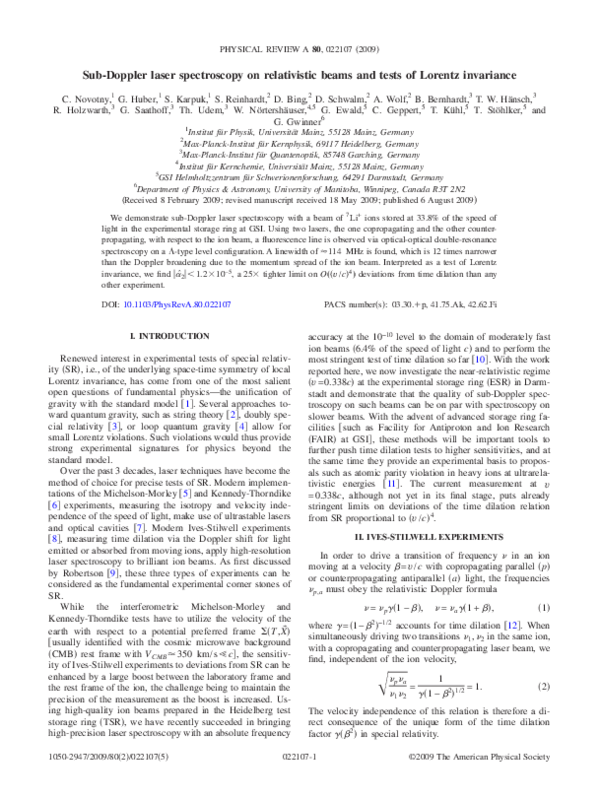 Pdf Sub Doppler Laser Spectroscopy On Relativistic Beams And Tests Of