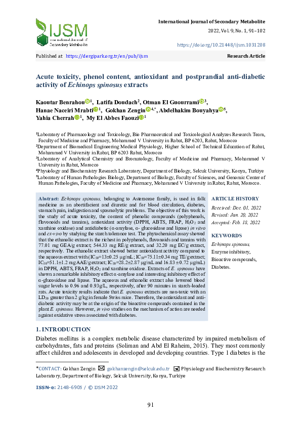 (PDF) Acute toxicity, phenol content, antioxidant and postprandial anti-diabetic activity of ...