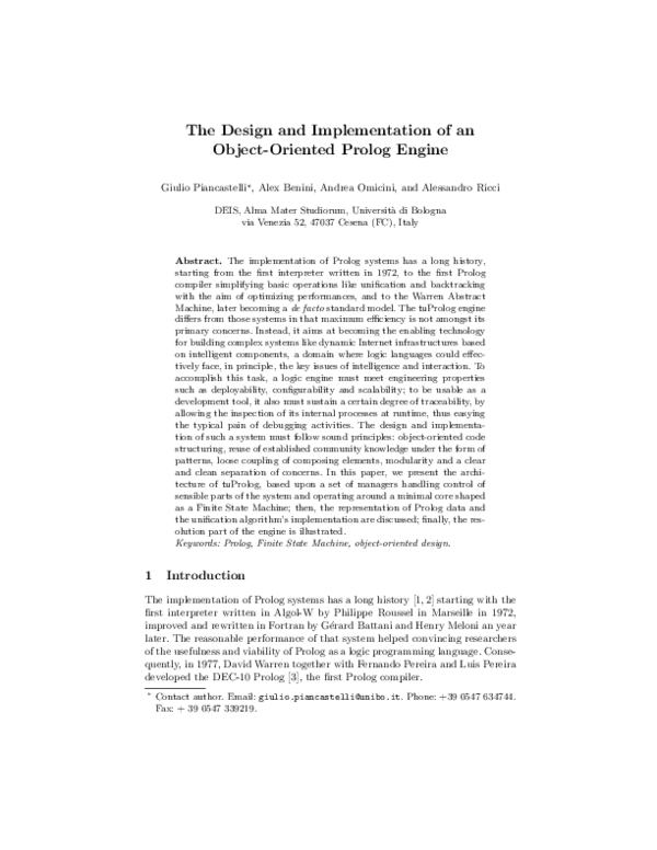 Pdf The Design And Implementation Of An Object Oriented Prolog Engine