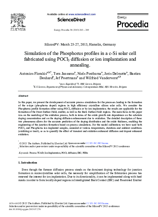 (PDF) Simulation of the Phosphorus Profiles in a c-Si Solar Cell ...