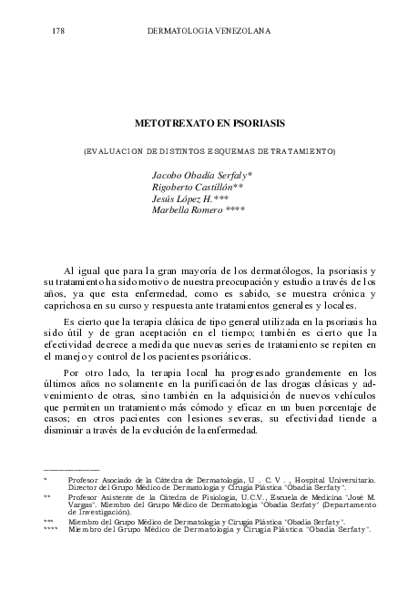 (PDF) Metotrexato en Psoriasis (Evaluacion De Distintos Esquemas De ...