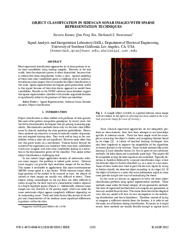 Pdf Object Classification In Sidescan Sonar Images With Sparse