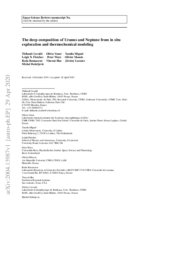 (PDF) The Deep Composition of Uranus and Neptune from In Situ Exploration and Thermochemical ...
