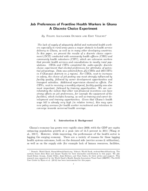 (PDF) Job Preferences of Frontline Health Workers in Ghana - A Discrete ...