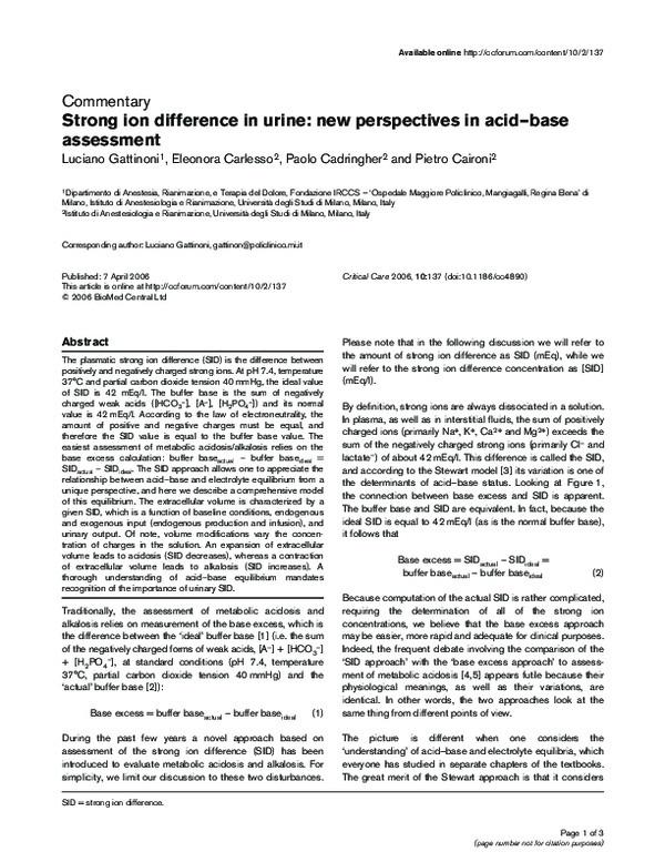 (PDF) Strong ion difference in urine: new perspectives in acid-base ...