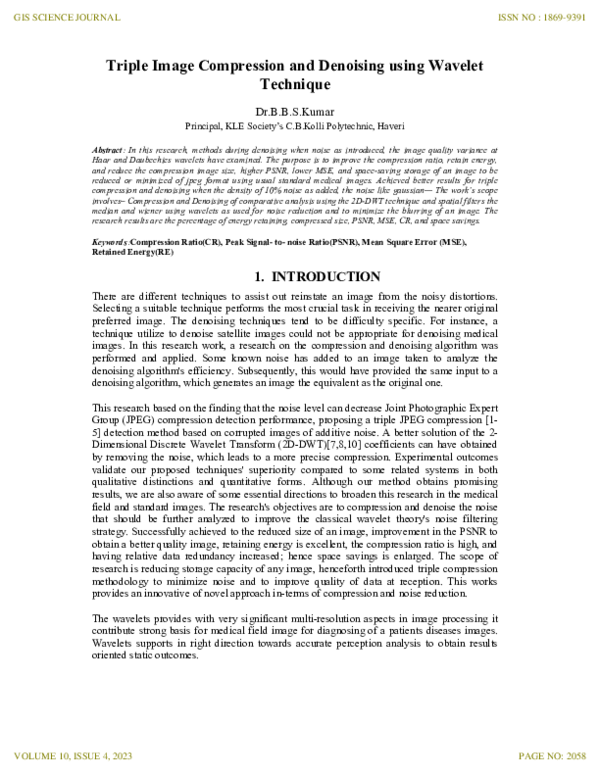 Pdf Triple Image Compression And Denoising Using Wavelet Technique