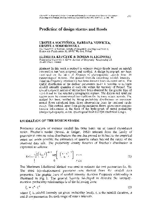 (PDF) Prediction of design storms and floods