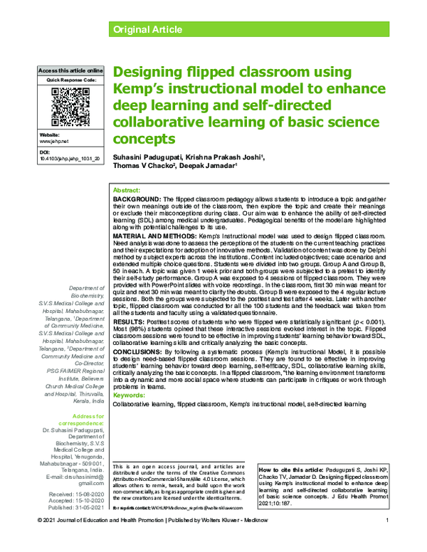 (PDF) Designing flipped classroom using Kemp's instructional model to enhance deep learning and ...