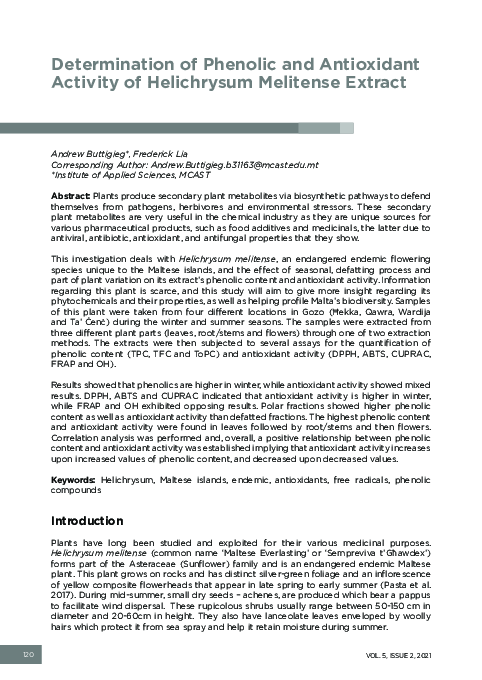(PDF) Phenolic and Antioxidant Activity in Helichrysum