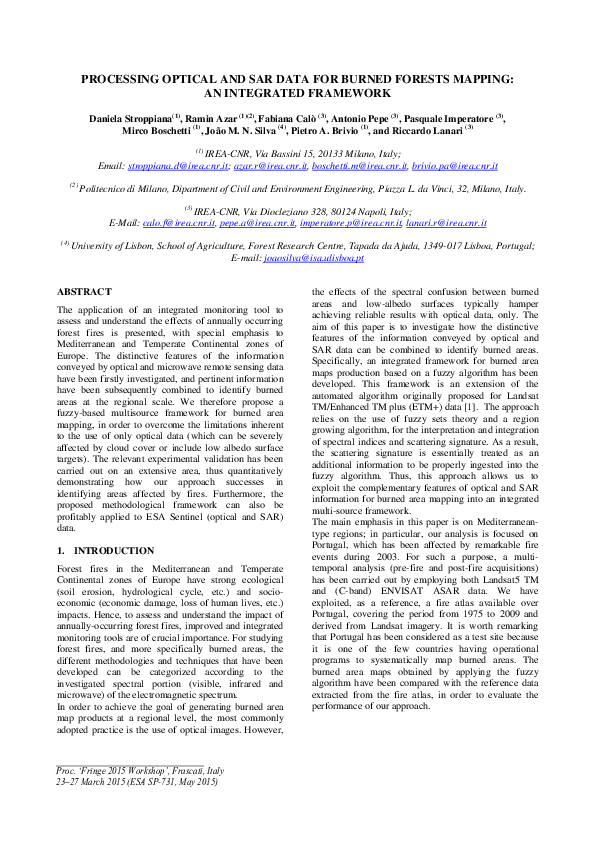 (PDF) Processing Optical and SAR data for burned forests mapping: An integrated framework