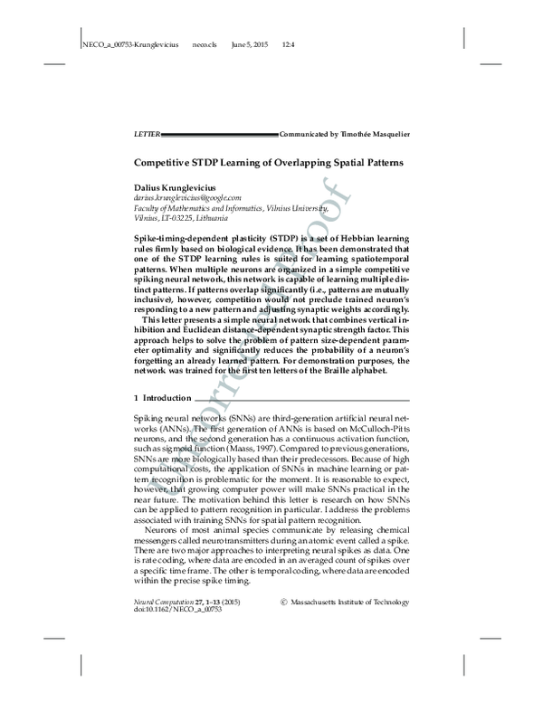 (PDF) Competitive STDP Learning of Overlapping Spatial Patterns