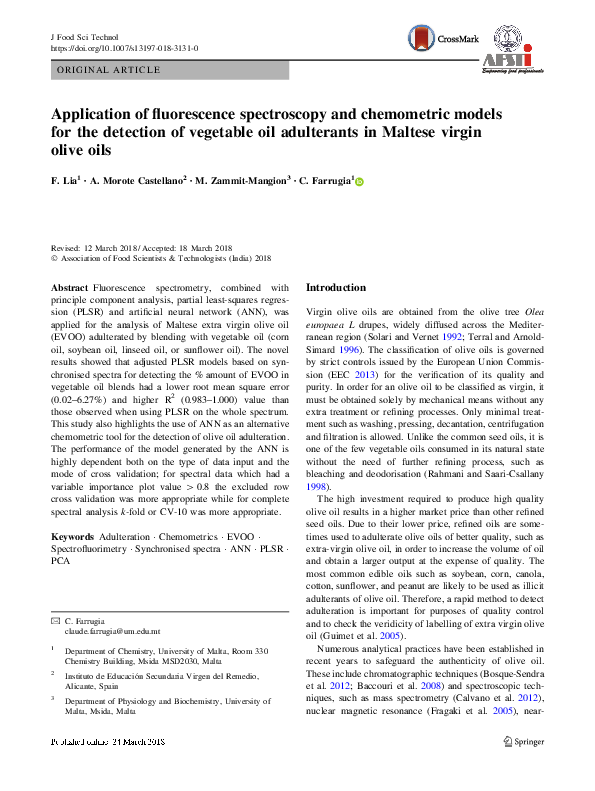 Pdf Application Of Fluorescence Spectroscopy And Chemometric Models For The Detection Of