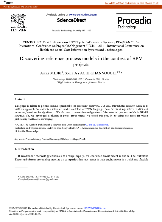 Pdf Discovering Reference Process Models In The Context Of Bpm Projects Asma Mejri