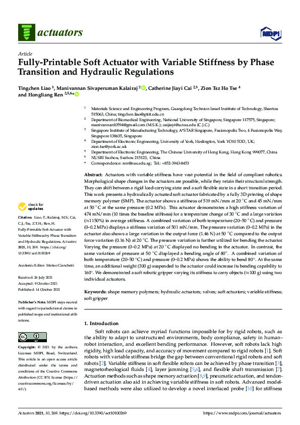 Pdf Fully Printable Soft Actuator With Variable Stiffness By Phase