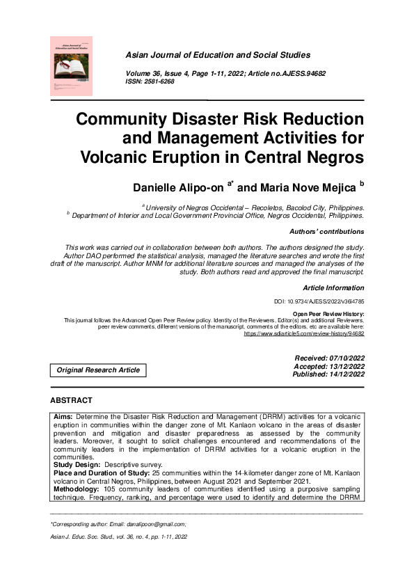 (PDF) Community Disaster Risk Reduction and Management Activities for ...