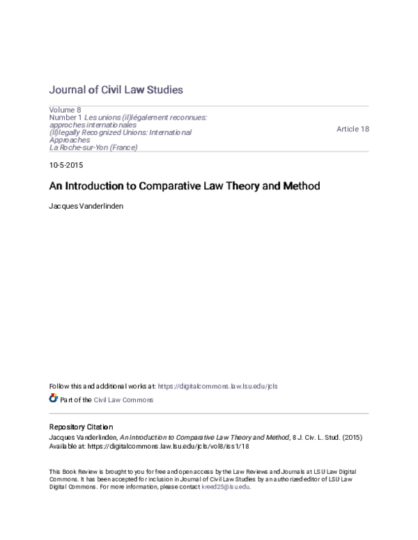 (PDF) An Introduction to Comparative Law Theory and Method