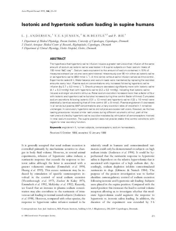 (PDF) Isotonic and hypertonic sodium loading in supine humans | Morten Bestle - Academia.edu