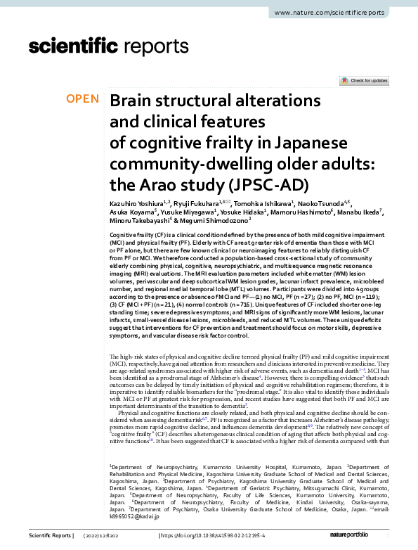 Pdf Brain Structural Alterations And Clinical Features Of Cognitive Frailty In Japanese