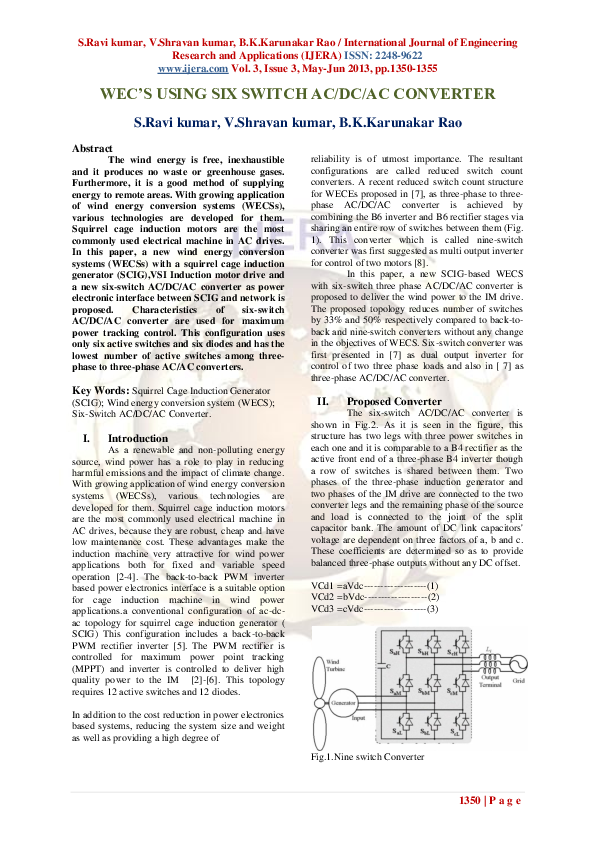 (PDF) Wec ’ S Using Six Switch Ac / DC / Ac Converter