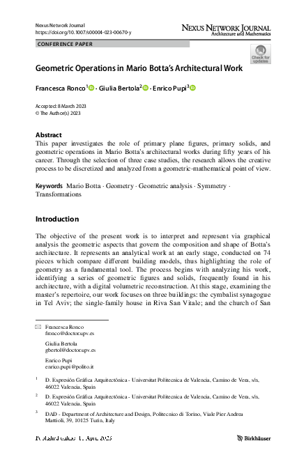 (PDF) Geometric Operations in Mario Botta’s Architectural Work | Francesca Ronco - Academia.edu