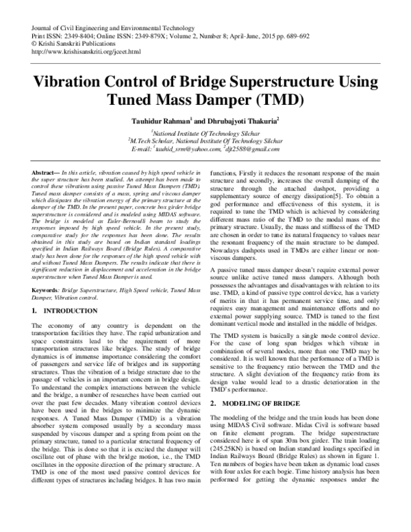 (PDF) Vibration Control of Bridge Superstructure Using Tuned Mass ...
