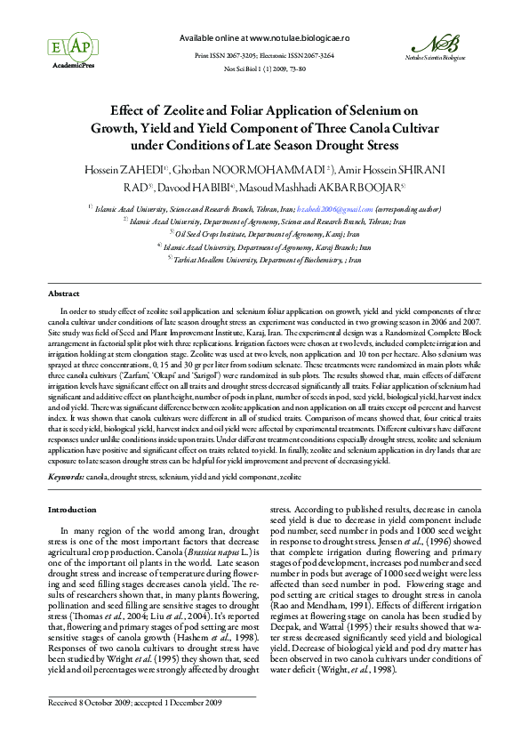 Pdf Effect Of Zeolite And Foliar Application Of Selenium On Growth