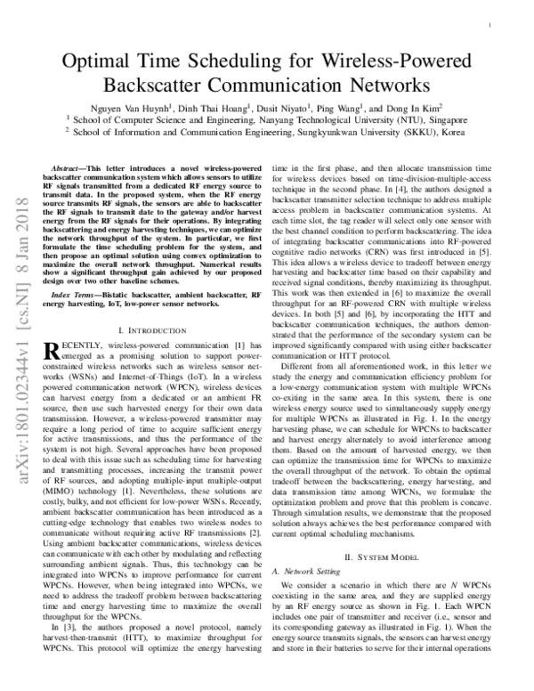 (PDF) Optimal Time Scheduling for Wireless-Powered Backscatter Communication Networks