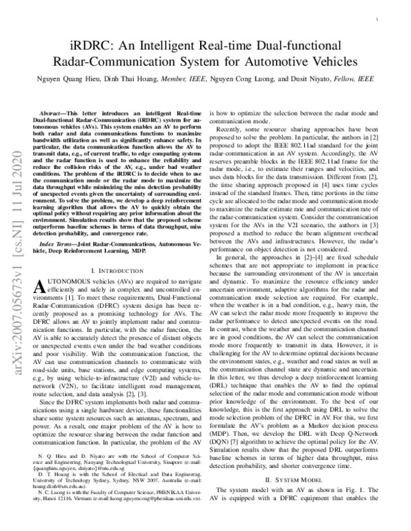 Pdf Irdrc An Intelligent Real Time Dual Functional Radar