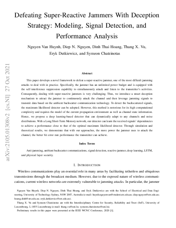 (PDF) Defeating Super-Reactive Jammers With Deception Strategy ...