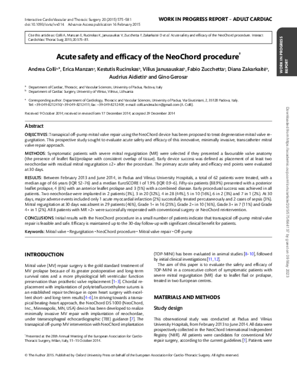 (PDF) Acute safety and efficacy of the NeoChord procedure