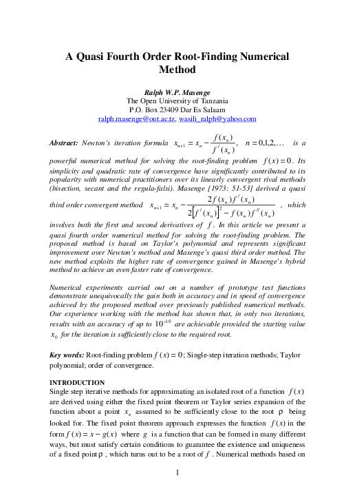 (PDF) A Quasi Fourth Order Root-Finding Numerical Method