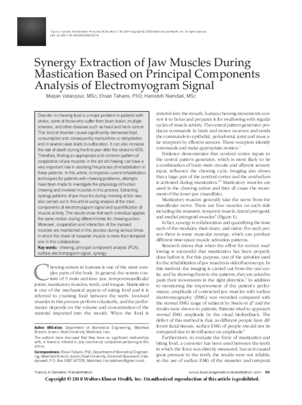 (PDF) Synergy Extraction of Jaw Muscles During Mastication Based on Principal Components ...