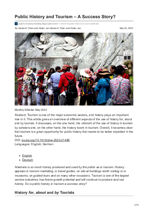 (PDF) Public History and Tourism - A Success Story?
